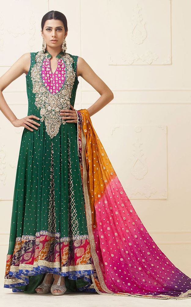 Emerald green chiffon jamawar dress