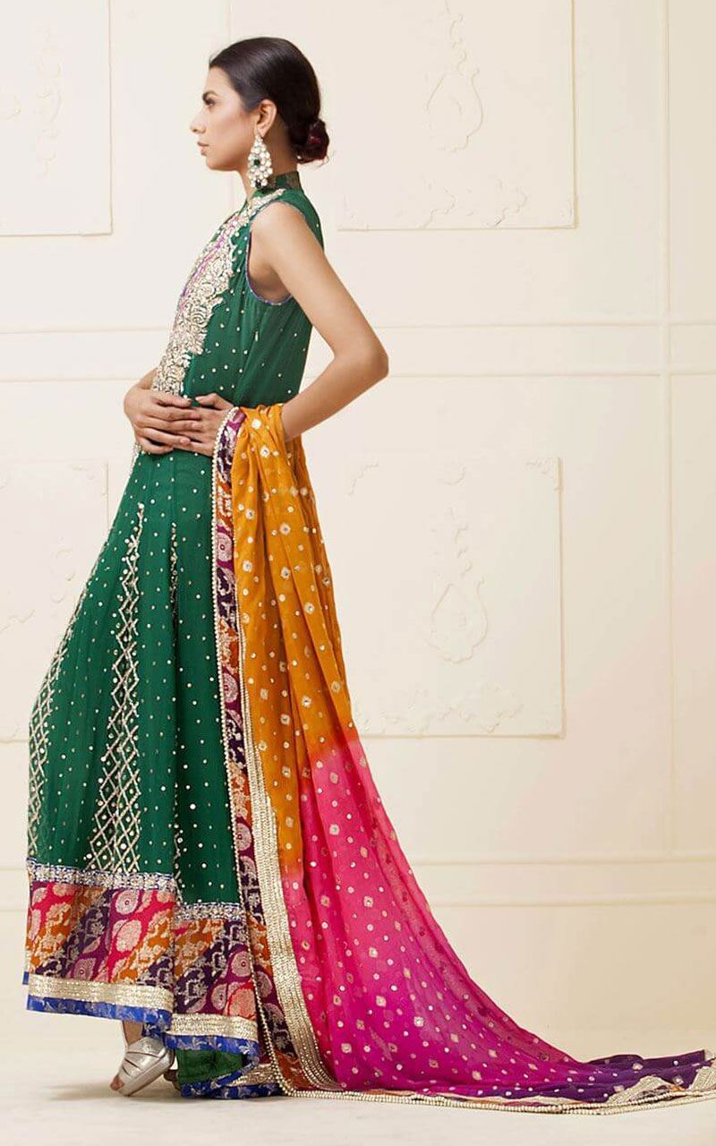 Emerald green chiffon jamawar dress