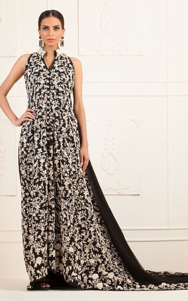 Front open black net dress