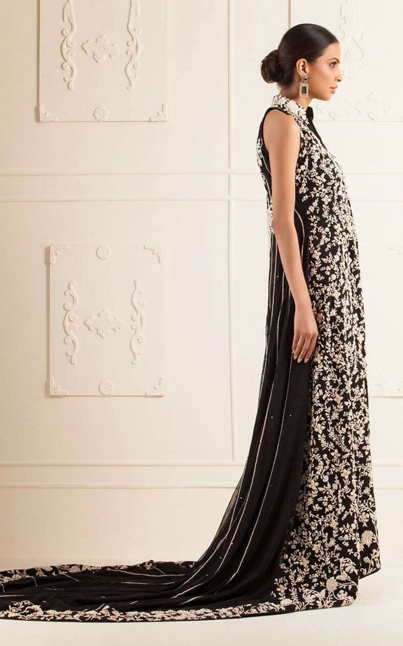 Front open black net dress