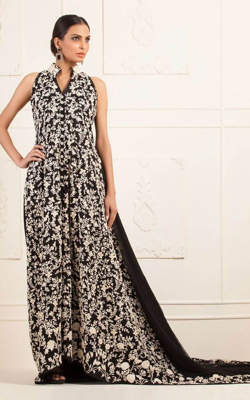 Front open black net dress