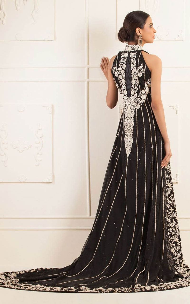 Front open black net dress